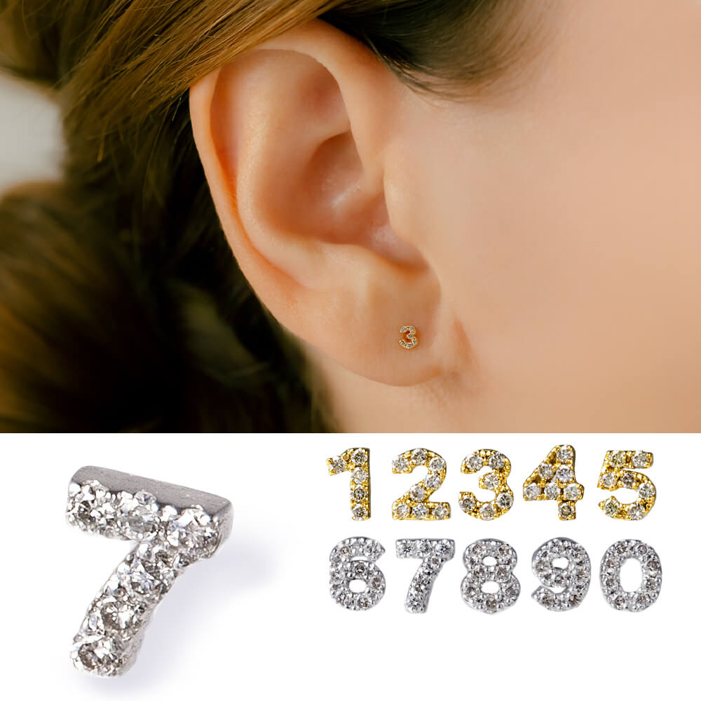 Number Body Piercing | K18/Pt Diamond Number Cartilage Piercing – PICOLLET