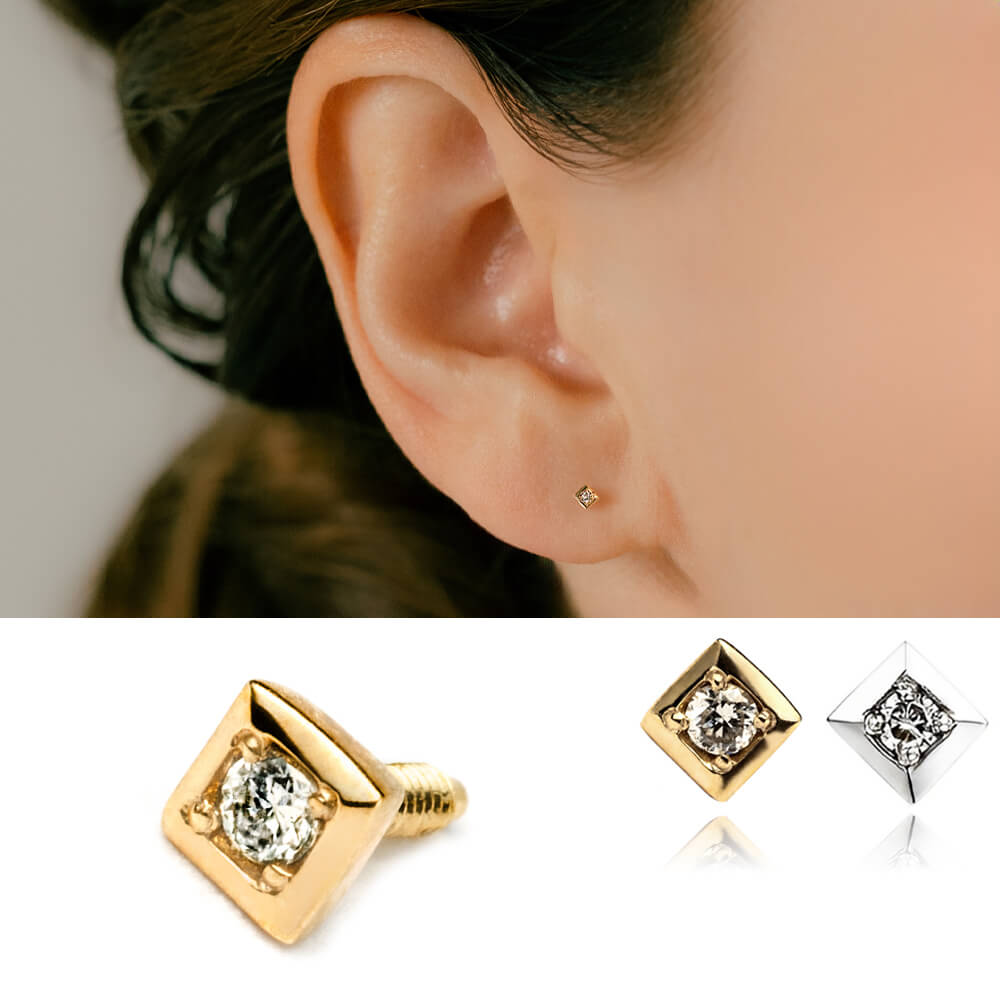 Small Body Piercing │ For Office and Work, K10 Diamond Square Body Pie – PICOLLET